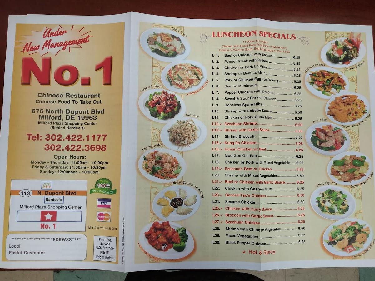 Menu at Number One Chinese Restaurant, Milford