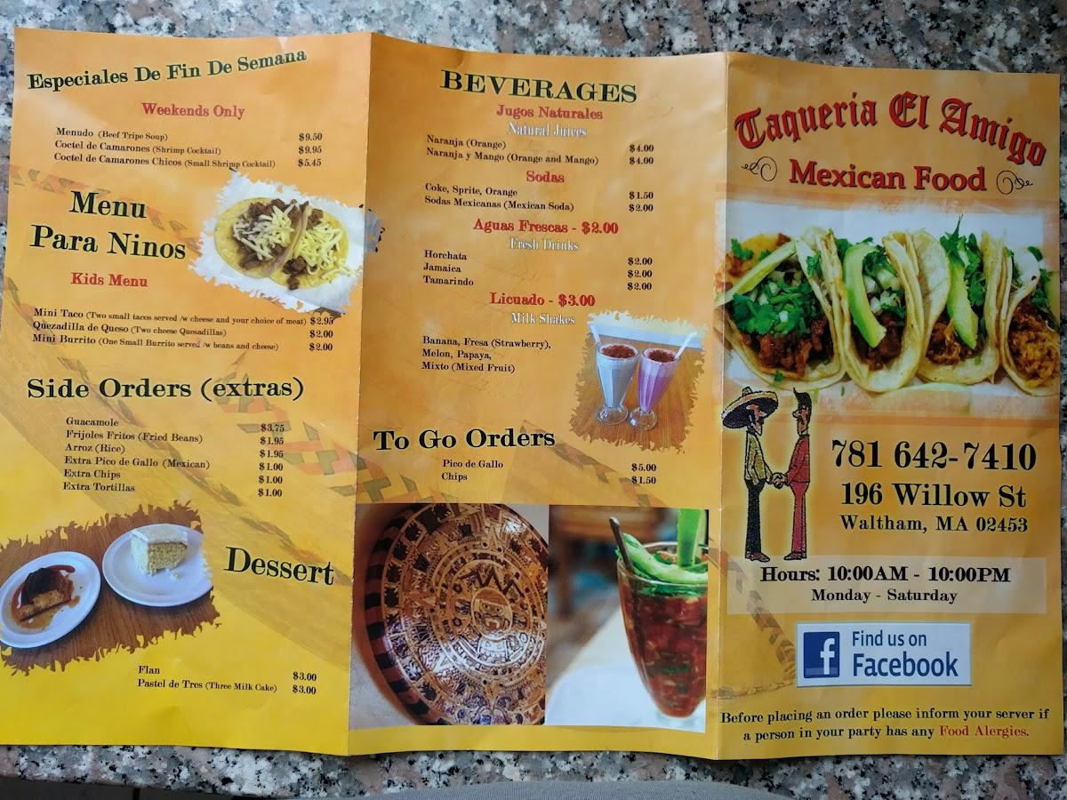Menu at Taqueria El Amigo restaurant, Waltham