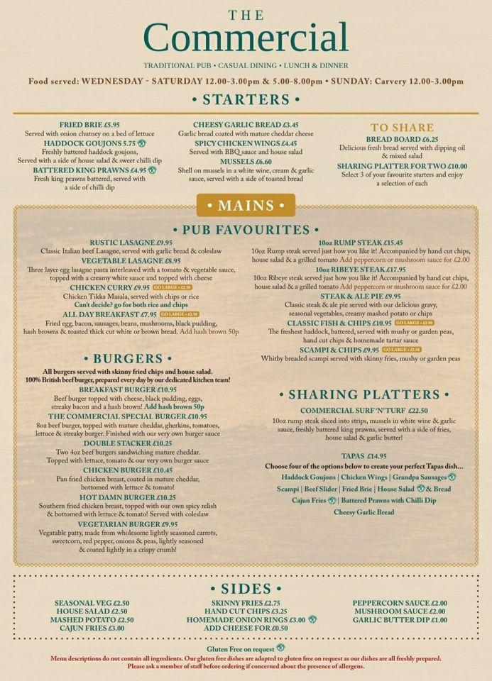 Menu at The Commercial pub & bar, Easingwold, Market Place