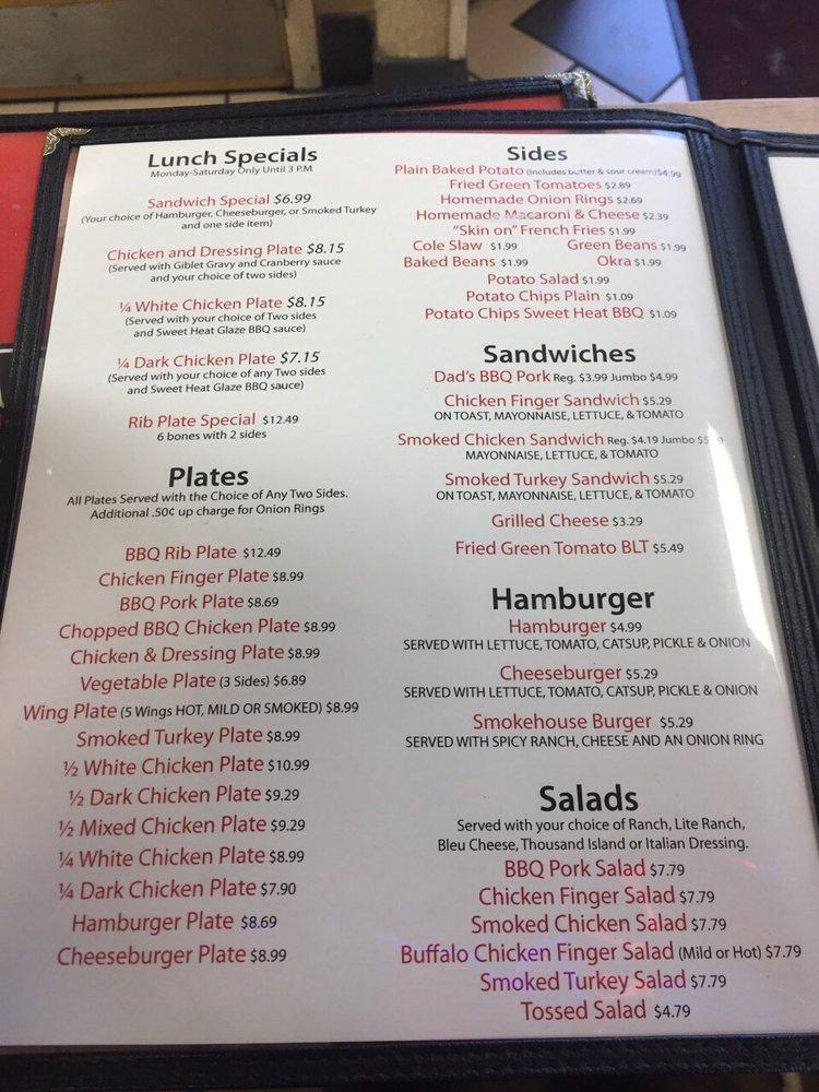 Menu at Dad's Bar-B-Que, Anniston, 700 Noble St