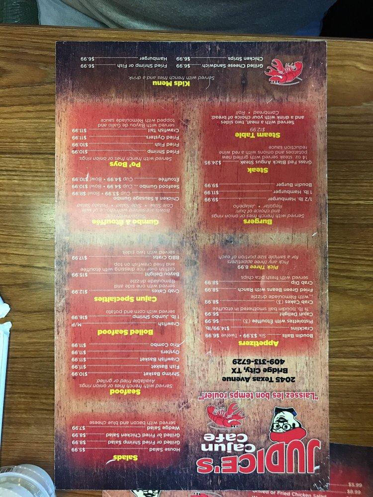 Menu at Judice's Cajun Cafe, Bridge City