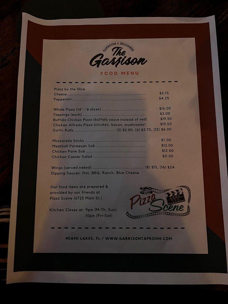 Menu at The Garrison Taproom pub & bar, Miami Lakes