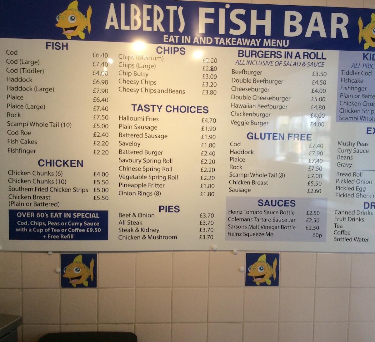 Menu at Alberts Fishbar, Holt