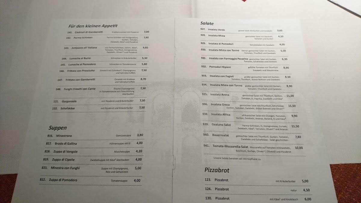 Menu at Arena restaurant, Lemgo