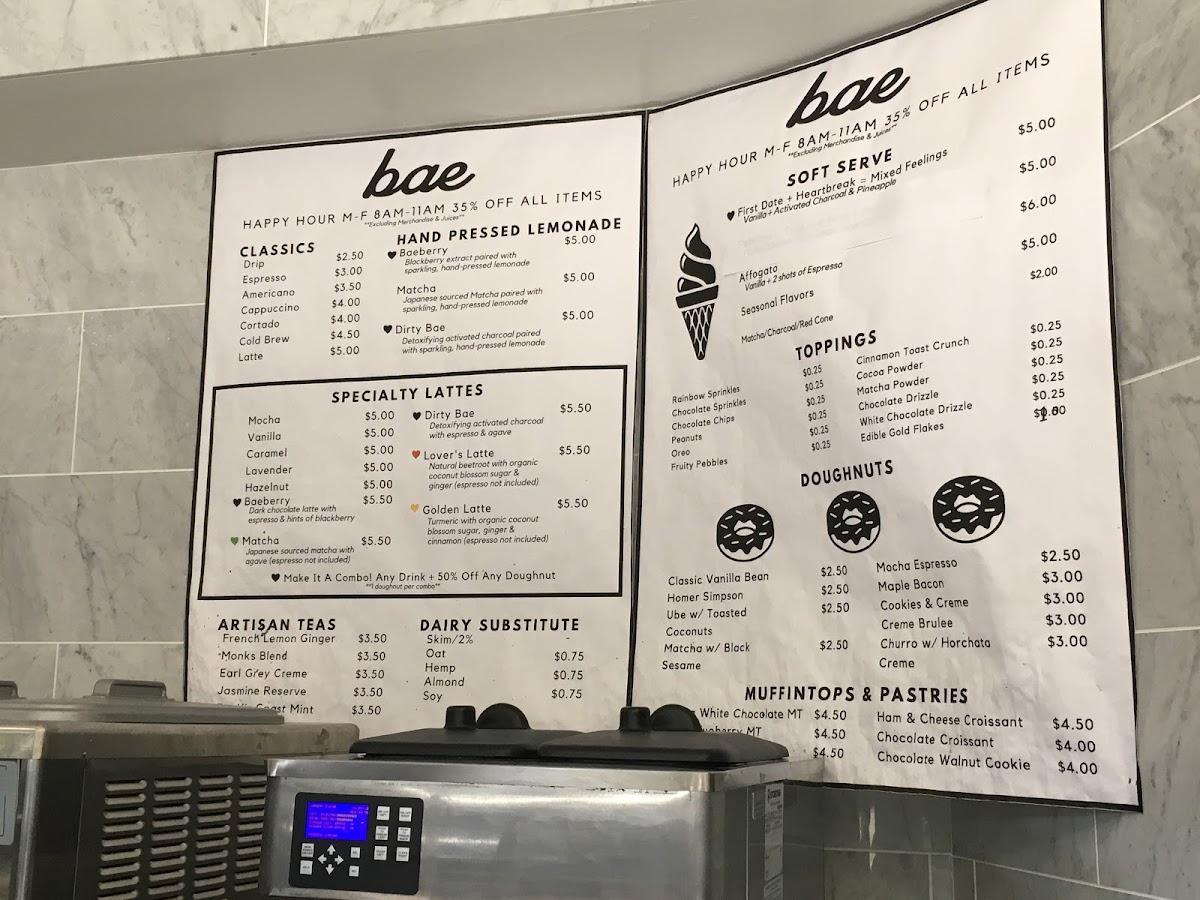 Menu at Bae & Co. desserts, Los Angeles