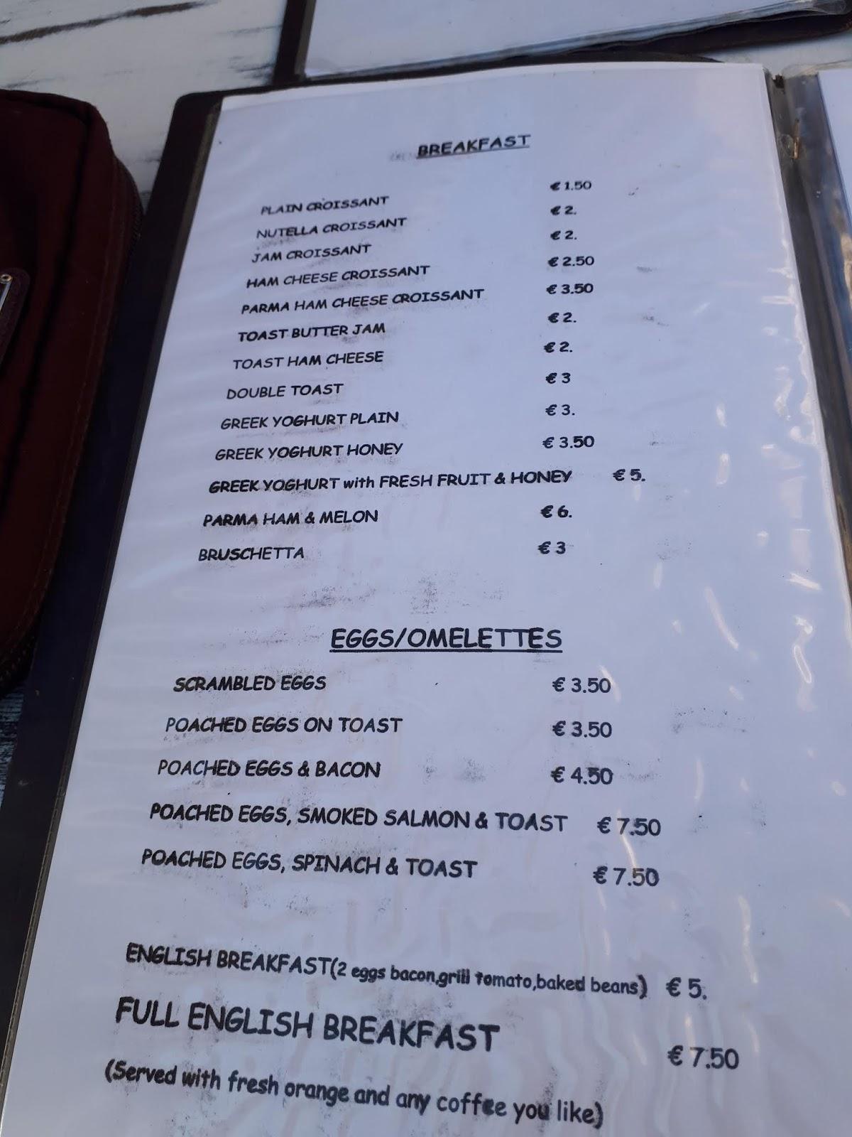 Menu at Cafe Italiano, Gaios