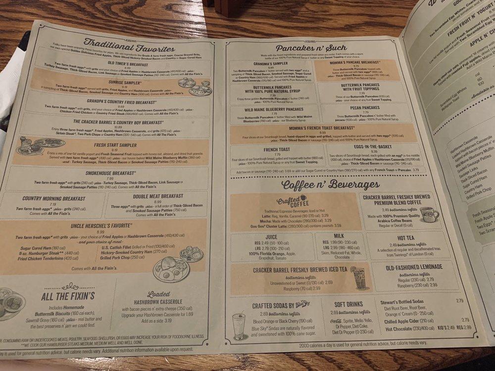 Menu at Cracker Barrel Old Country Store, Port Charlotte