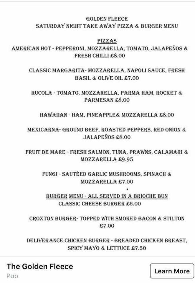 Menu at The Golden Fleece deli restaurant, Queniborough, 77 Main St