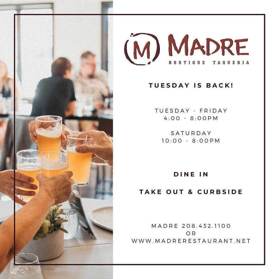Menu at Madre - Boutique Taqueria restaurant, Boise