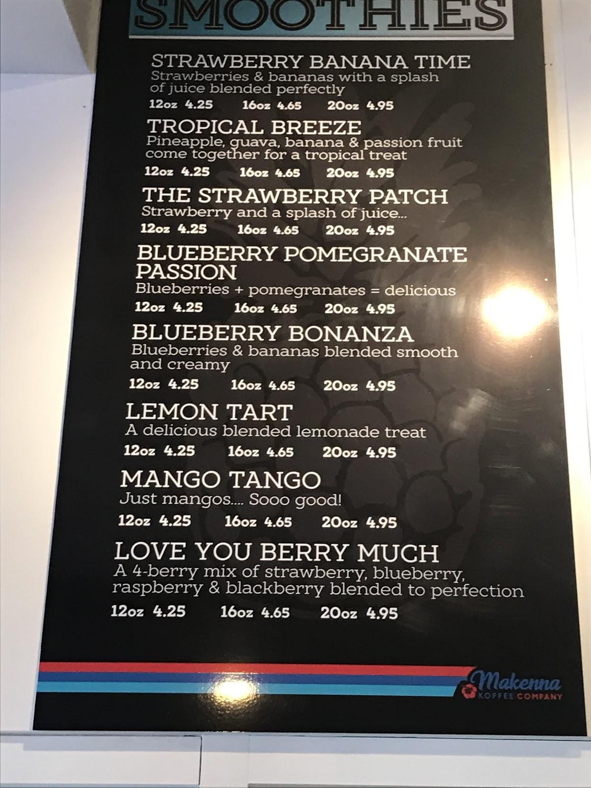 Menu at Makenna Koffee Company cafe, Simi Valley