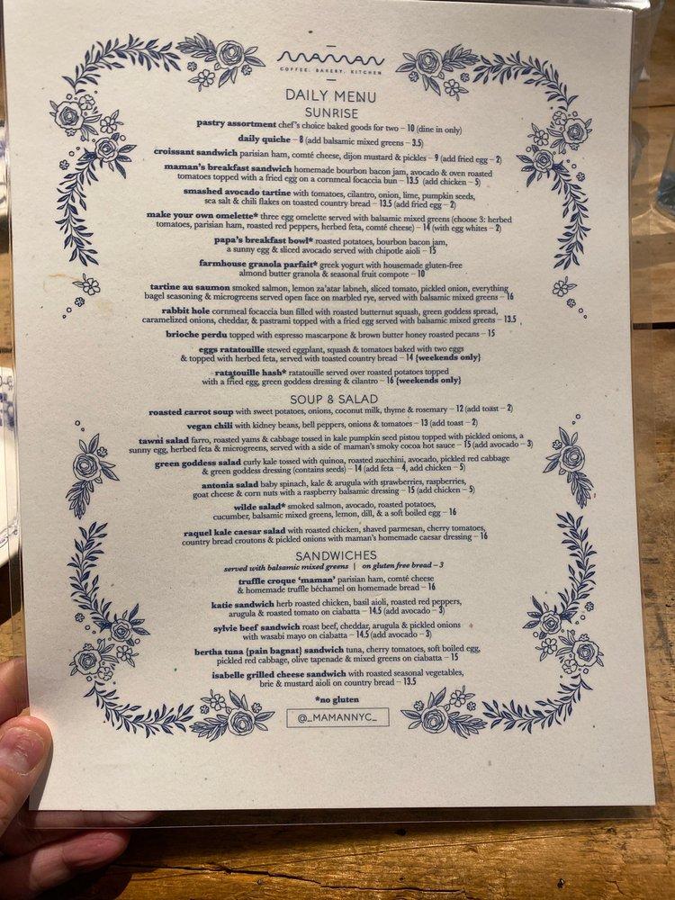 Menu at maman cafe, Jersey City