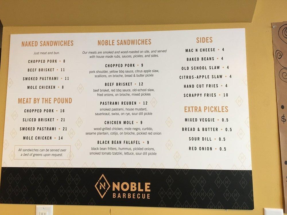 Menu at Noble Barbecue, Portland