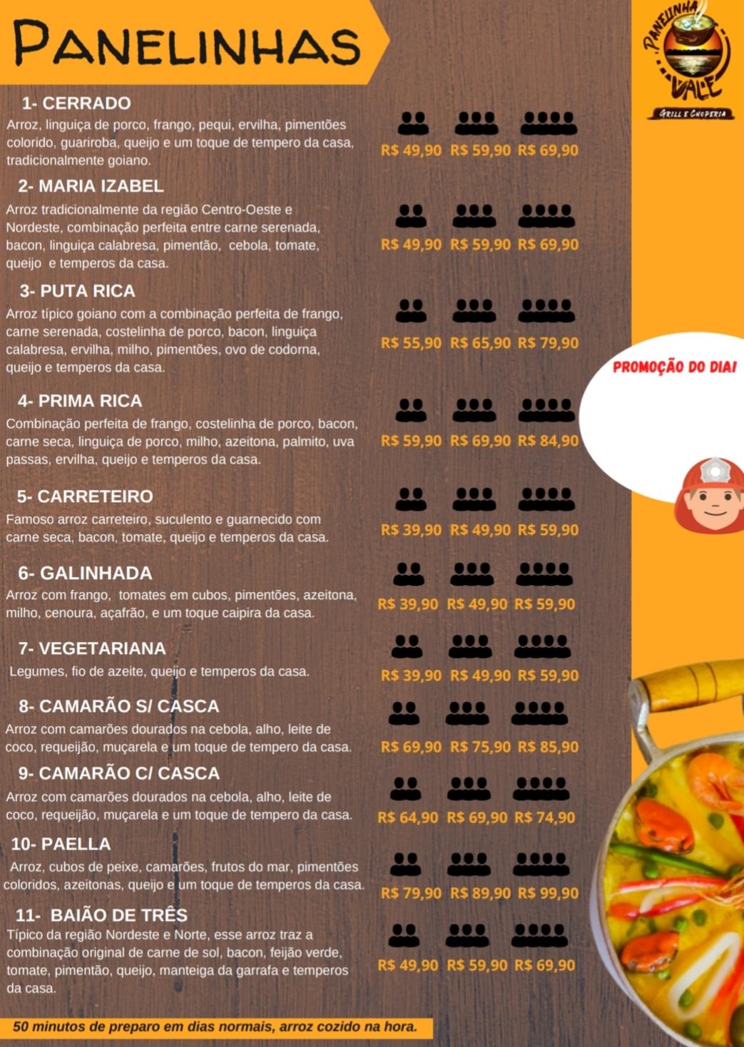 Menu em Panelinha Vale restaurante, Aruanã