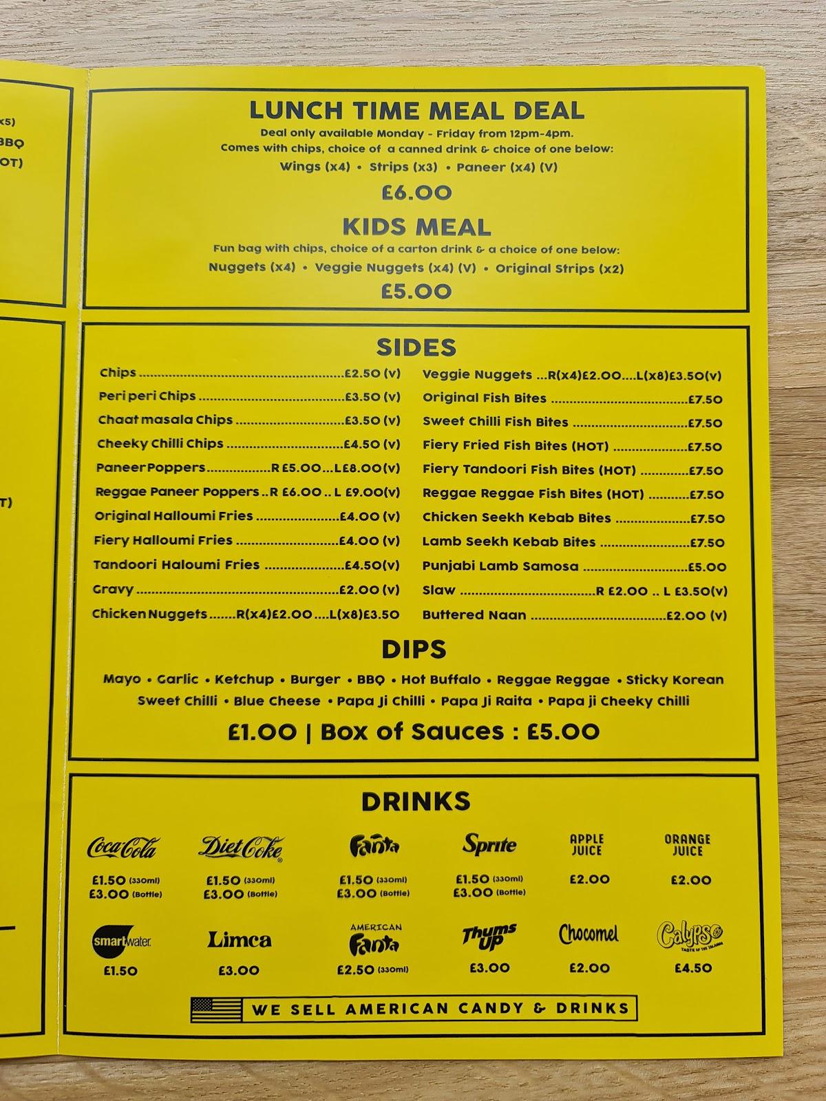 Menu at Papa Ji restaurant, London