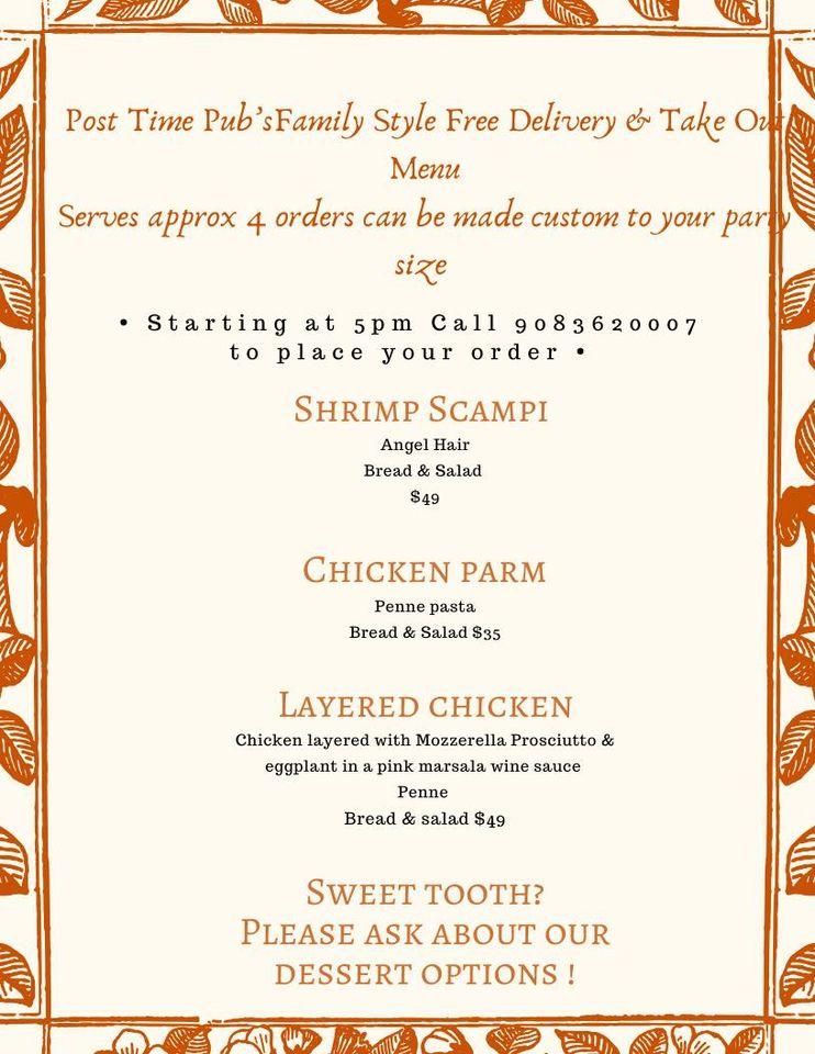Menu at The Post Time Pub, Blairstown