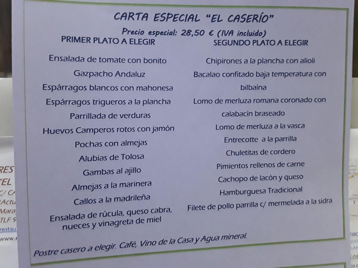 Carta de Restaurante El Caserío, Madrid