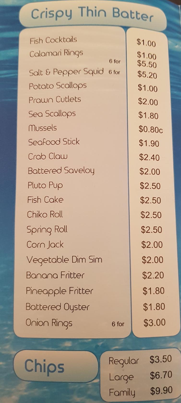 Menu at Saltwater Seafoods restaurant, Revesby