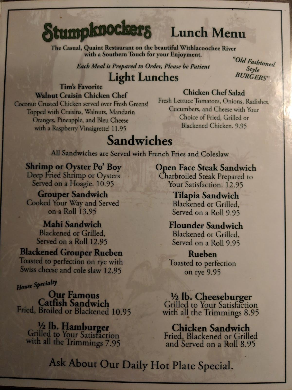 Menu at Stumpknockers Restaurants, Inverness