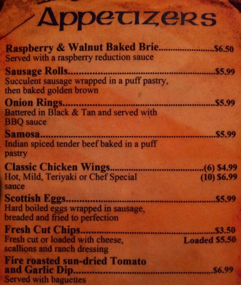 Menu at The Old Bull and Bush Pub and Eatery, Myrtle Beach