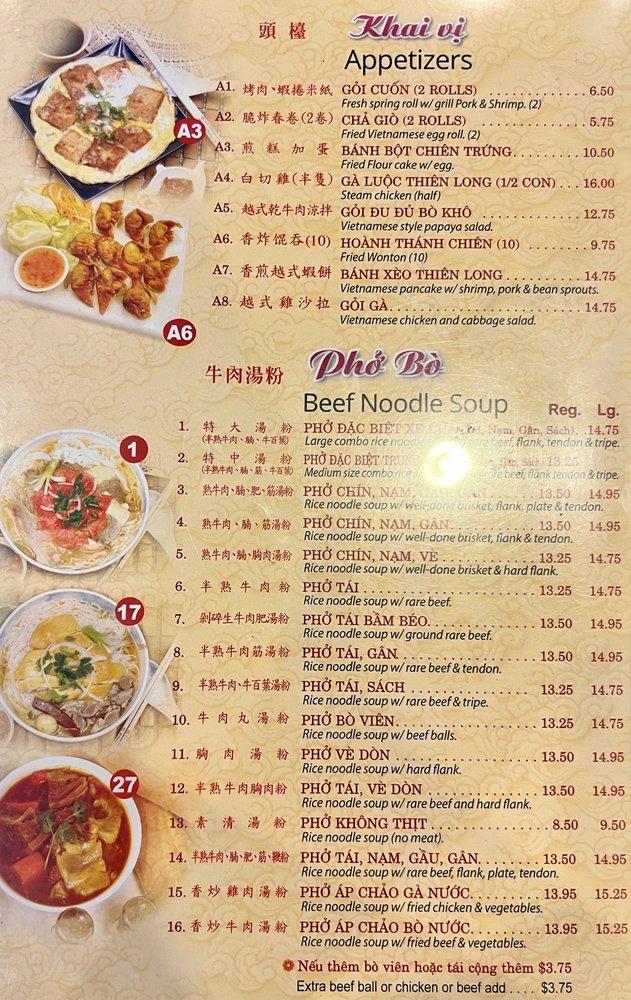 Menu at Thiên Long Restaurant, San Jose, Silver Creek Rd STE 138