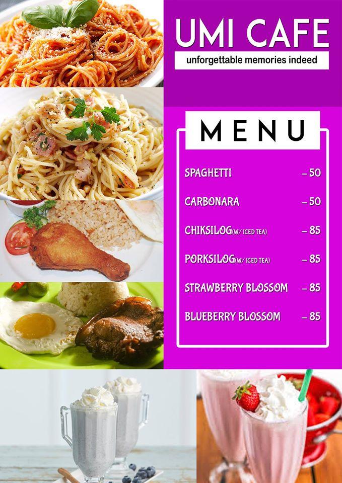 Menu at UMI Cafe, Koronadal City
