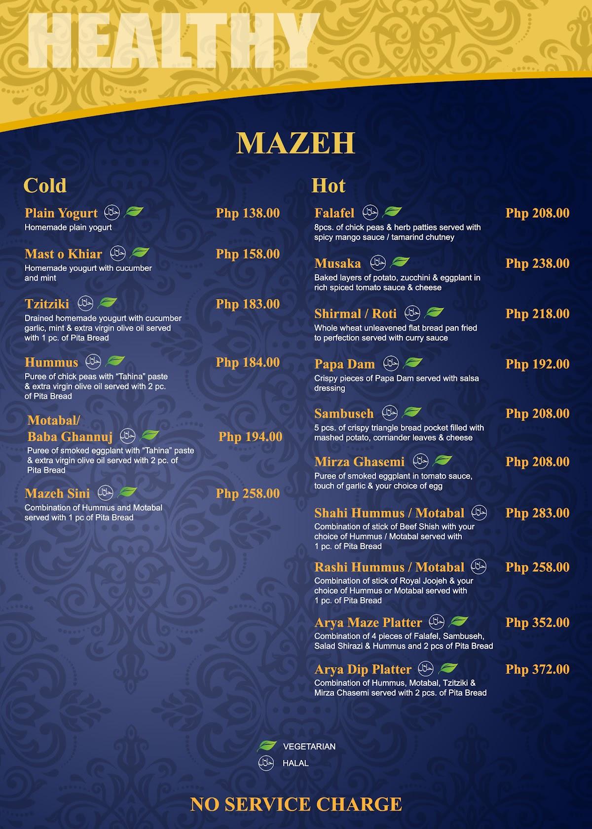 Menu at Arya - Quezon City - Robinsons Magnolia (Persian Restaurant ...