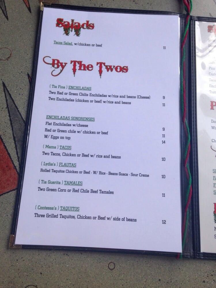 Menu at Contessa's Cantina restaurant, Bisbee