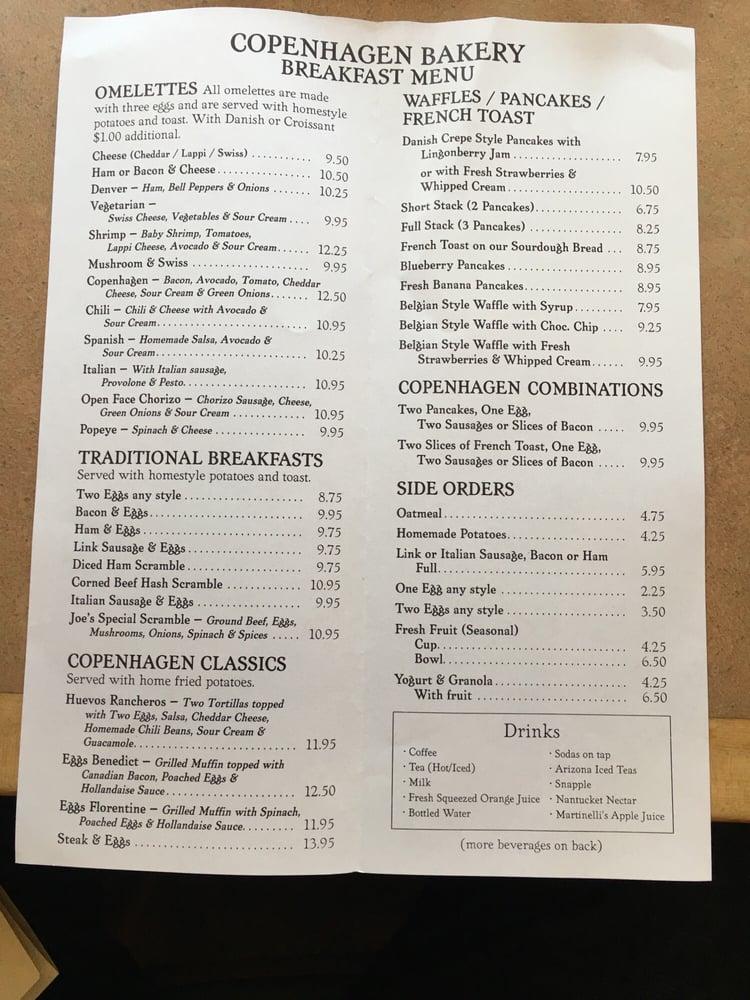 Menu at Copenhagen Bakery & Cafe, Burlingame