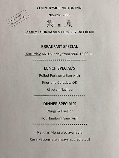 Menu at Countryside Motor Inn restaurant, French River