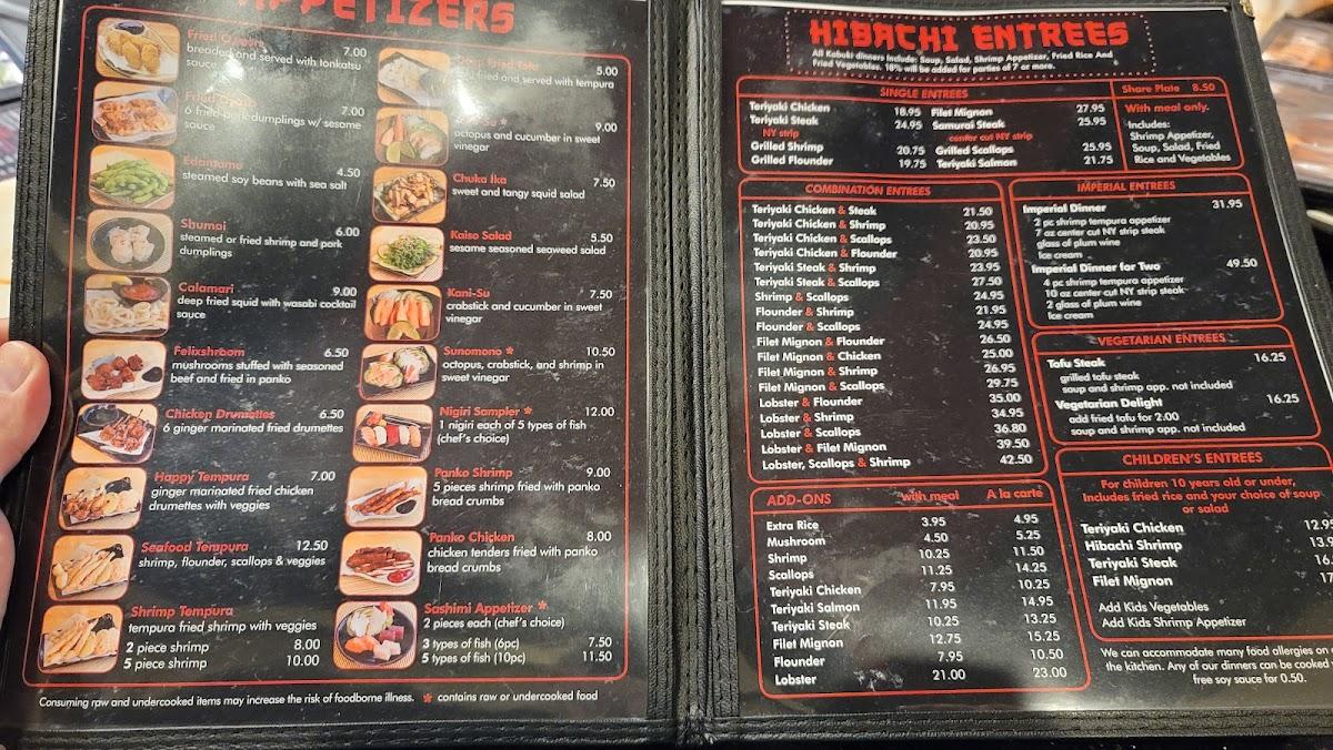 Menu at Kabuki Japanese Steak House restaurant, Roanoke