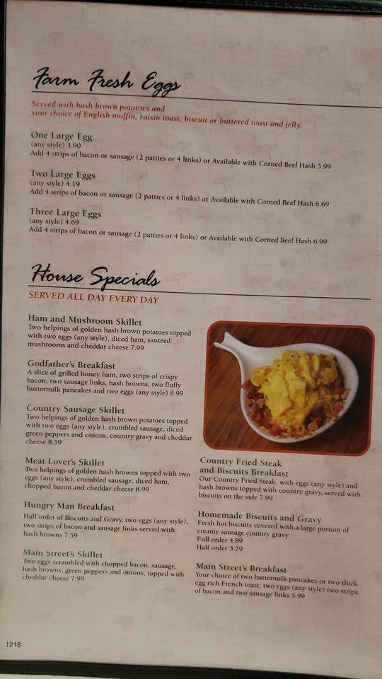 Menu at Main St. Cafe, Belleville