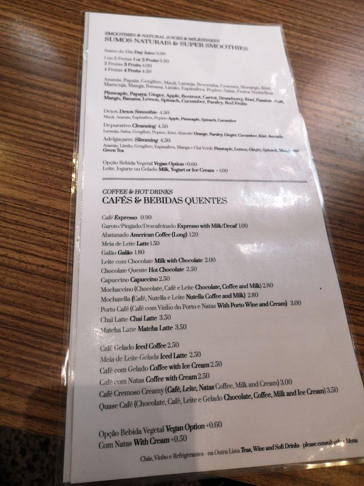 Menu at Quase Café, Lisbon