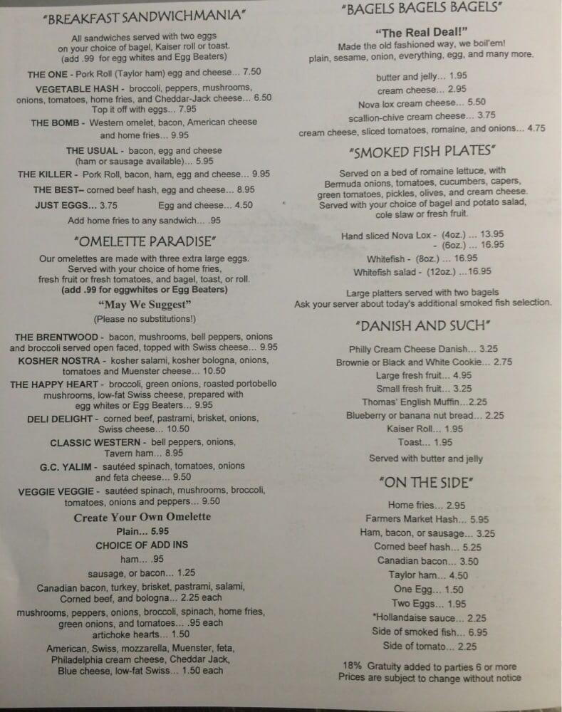 Menu at Weiss Deli restaurant, Henderson