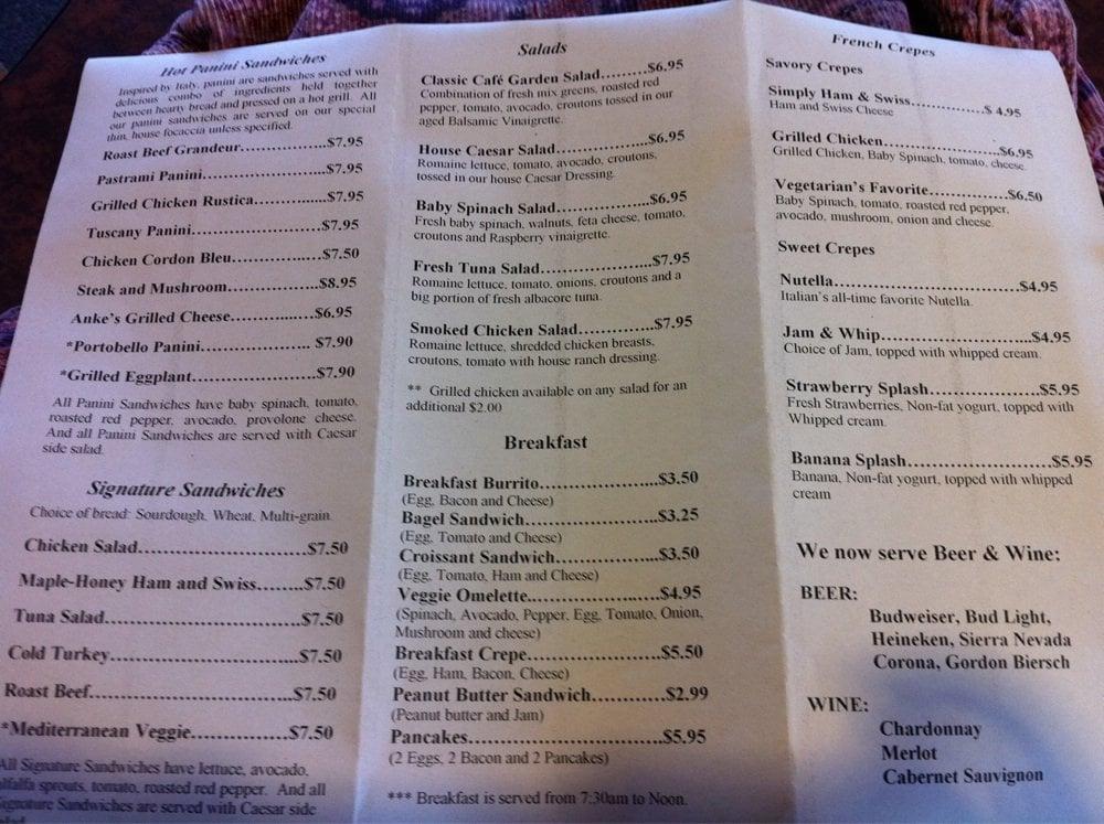Menu at Bean Scene Cafe, Mountain View