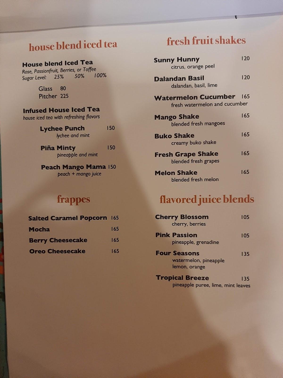 Menu at Cafe Luca, Laoag City