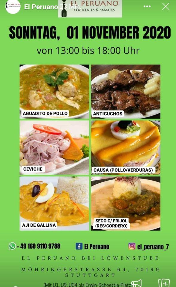 Menu at El Peruano pub & bar, Schwallungen