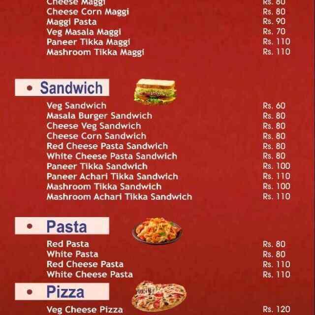 Menu at Maggi point, Raipur