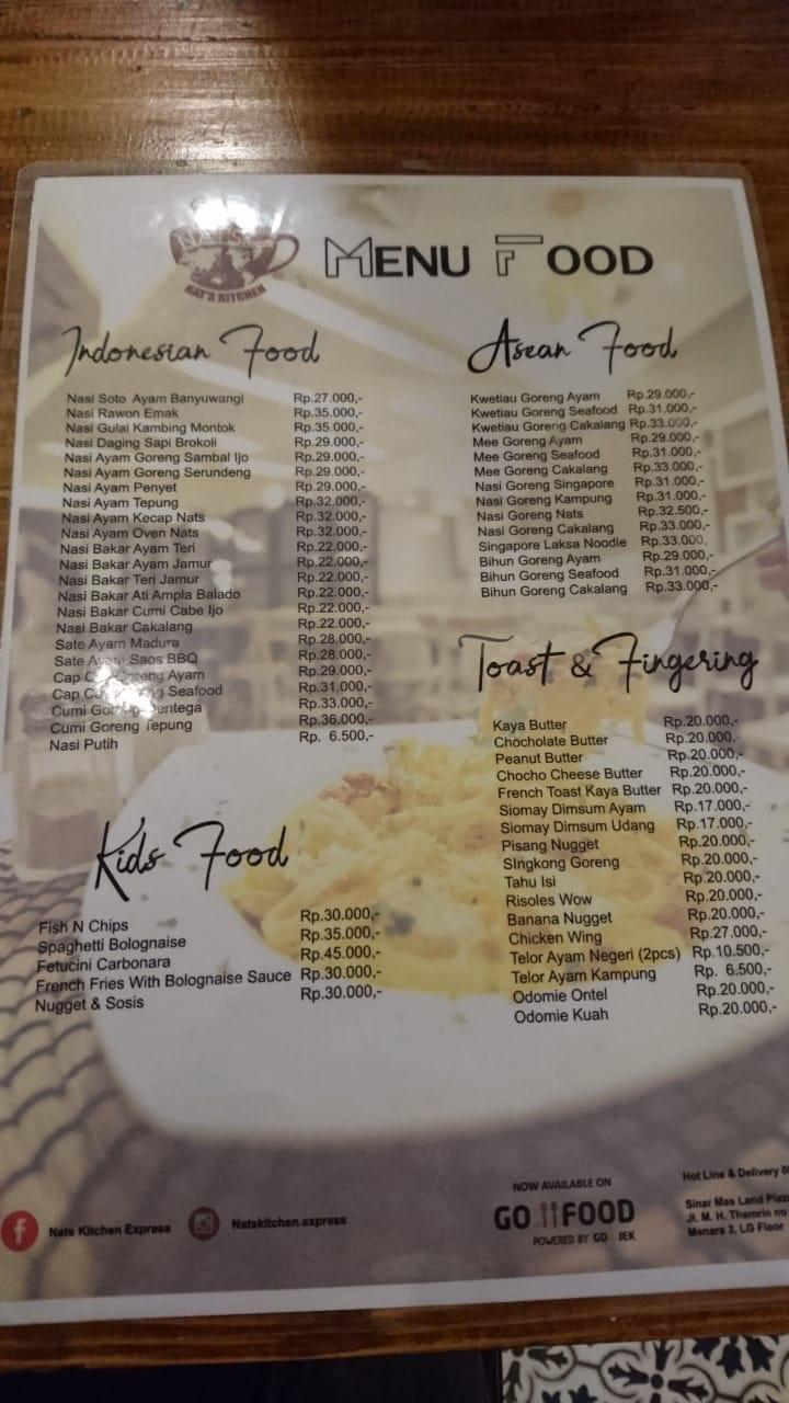 Menu at Nat's Kitchen Express - Sinarmas Land Plaza restaurant, Central ...