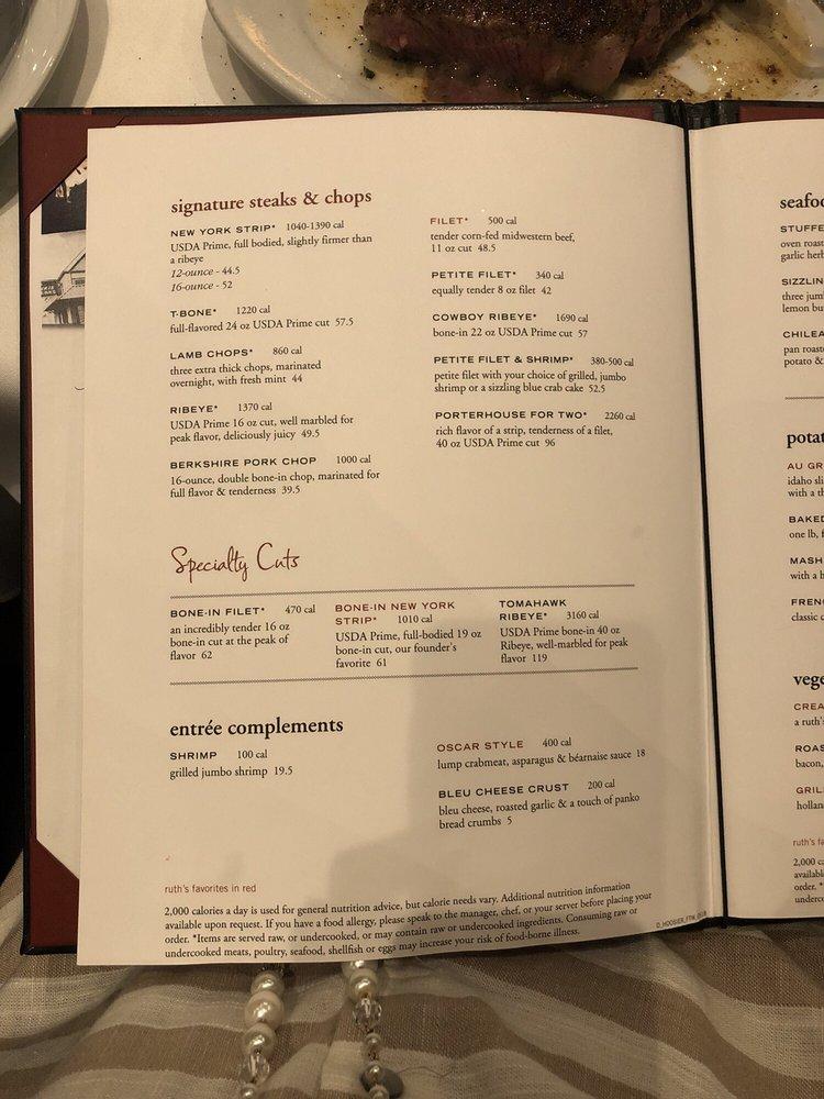 Menu at Ruth's Chris Steak House steakhouse, Fort Wayne