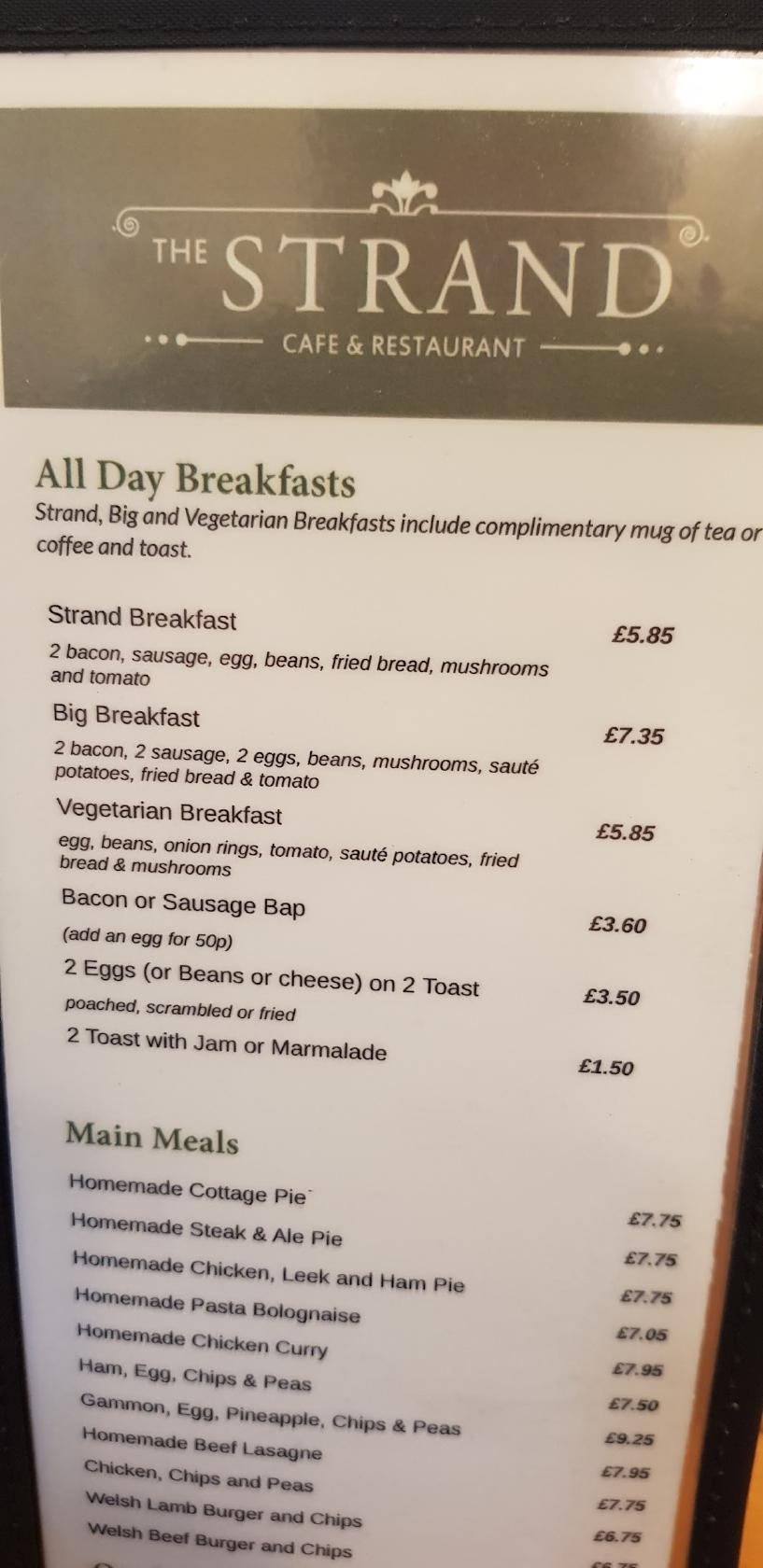 Menu at The Strand Cafe, Builth Wells
