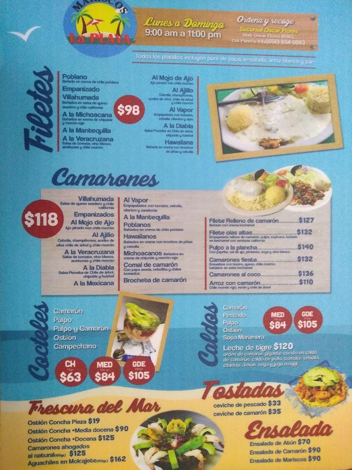 Carta del restaurante Mariscos La Playa Suc Oscar Flores, Ciudad Juarez ...