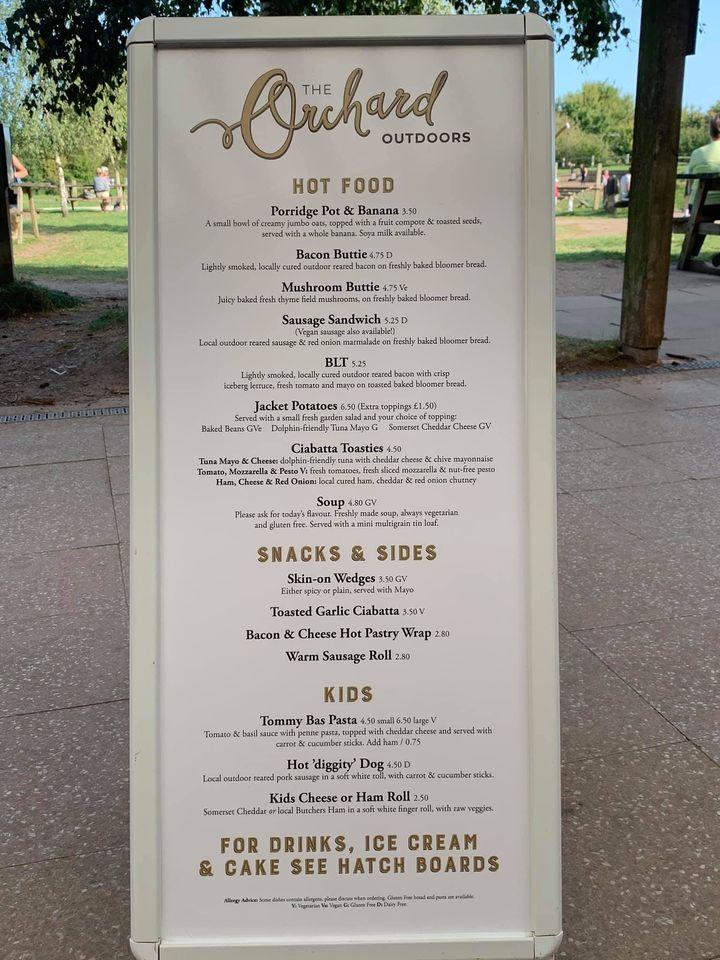 Menu at The Orchard cafe, Worcester
