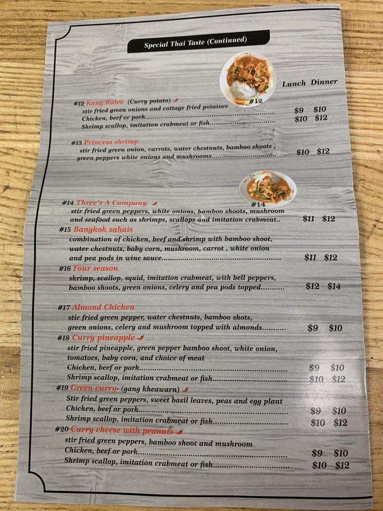 Menu at Bangkok Express restaurant, Flint