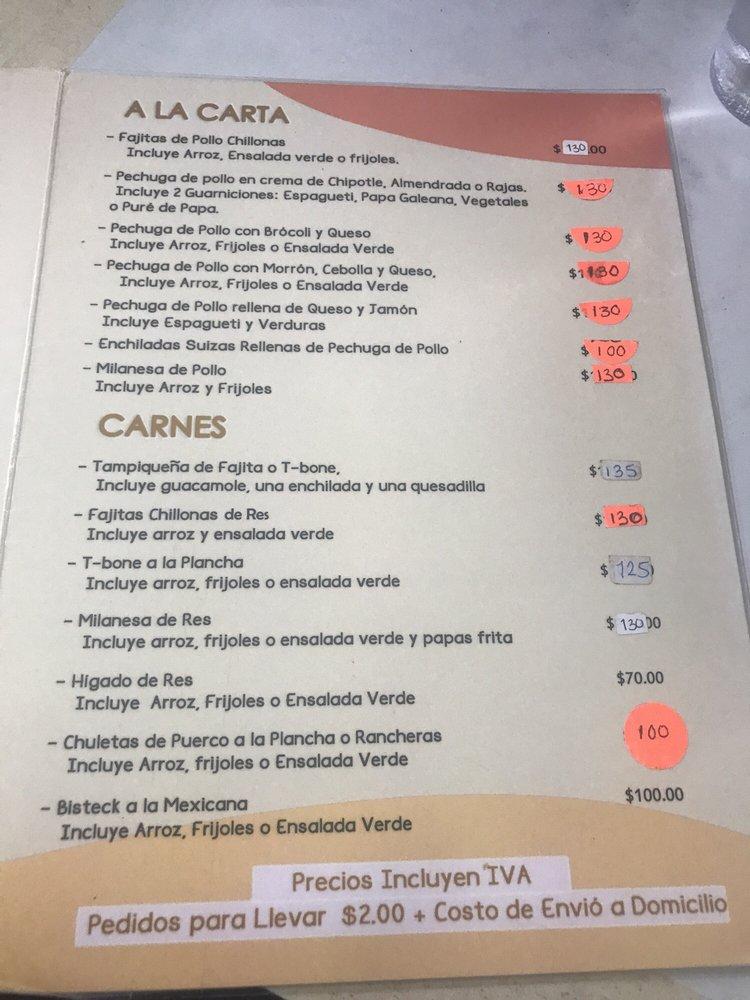 Menu at Cafe San Benito, Río Bravo, Av Francisco I. Madero 717