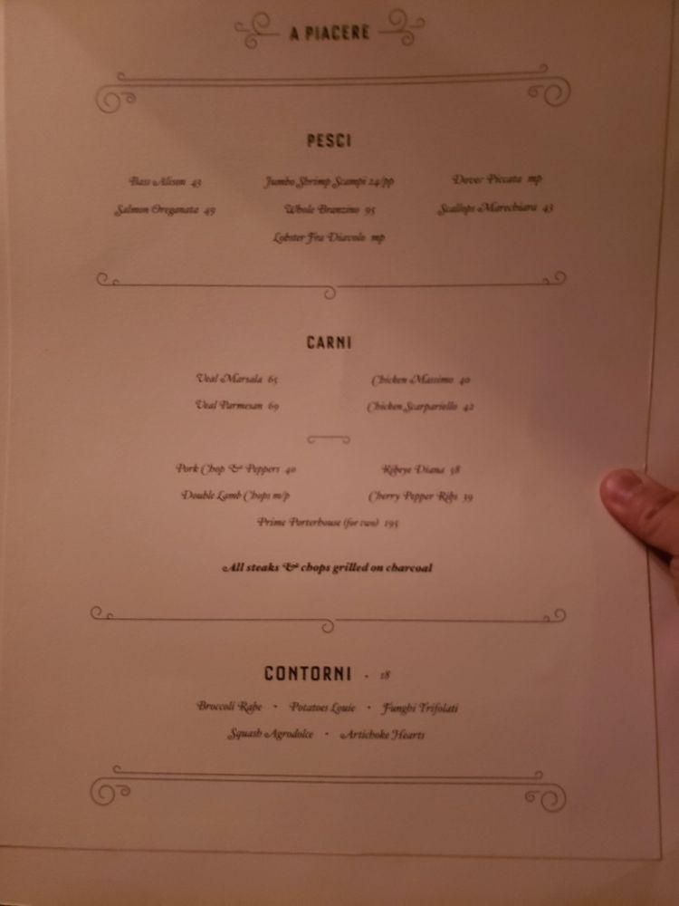 Menu at Carbone New York restaurant, New York City, 181 Thompson St