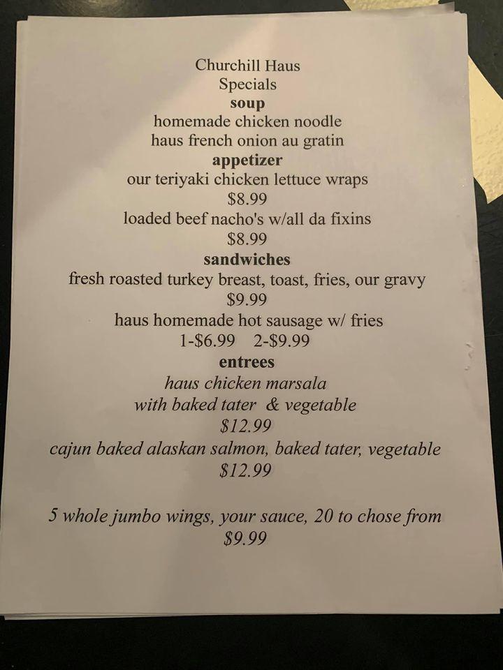 Menu at Churchill Haus pub & bar, Turtle Creek