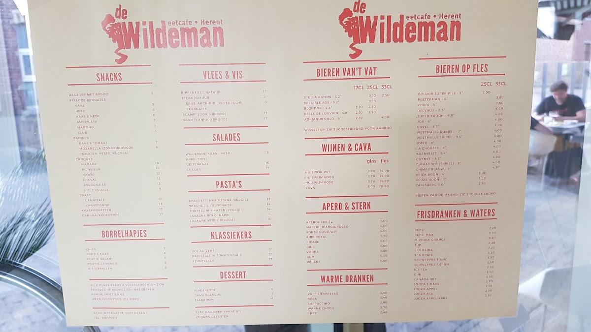 Menu at Eet- en praatcafé De Wildeman, Herent