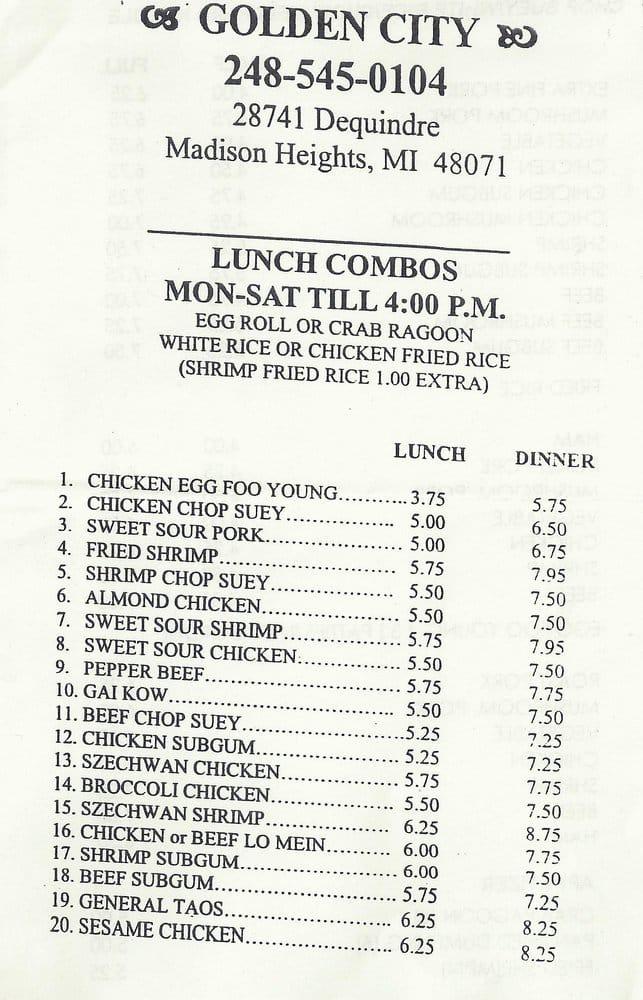 Menu at Golden City Restaurant, Madison Heights