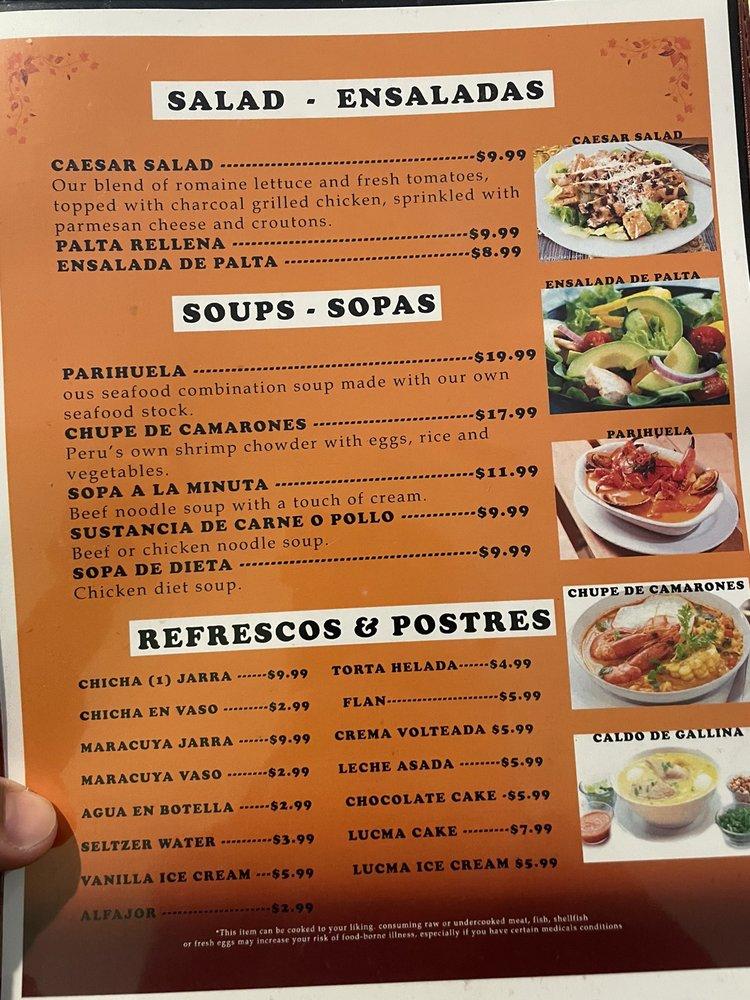 Carta del restaurante Inti Peru, Hicksville