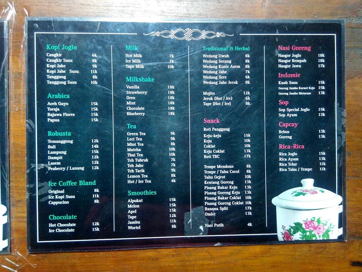 Menu at Joglo Kopi SONGGO LANGIT cafe, Banguntapan